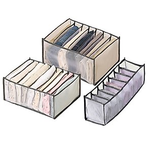BULFULL 3PCS Wardrobe Clothes Organizer, Washable Clothes Organizer for Folded Clothes, Drawer Organizers for Clothing Storage and Organization, Drawer Dividers for Briefs T-Shirt Jean Organizer
