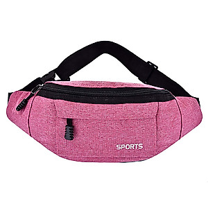 heavKin Men's Women‘s Fashion Simple Versatile Oxford Sport Fitness Waist Pack - Travel Waist Bag Riding Backpack Messenger Shoulder Bag -Adjustable Belt (B30-1212) (Pink, 13X36X7CM)