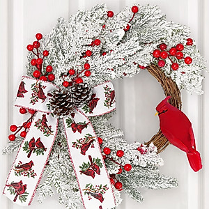 Christmas Decorations - Christmas Wreaths for Front Door - 16 Inch Cardinal Decor for Holiday Farmhouse Home Wall Window Indoor Outdoor Outside