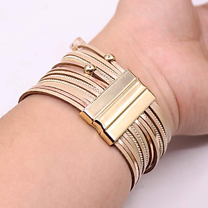 KSQS Multi-layer Leather Wrap Cuff Bracelet, Boho Wide Braided Buckle Bracelets for Women, Waterproof Leather Wristband Bangles