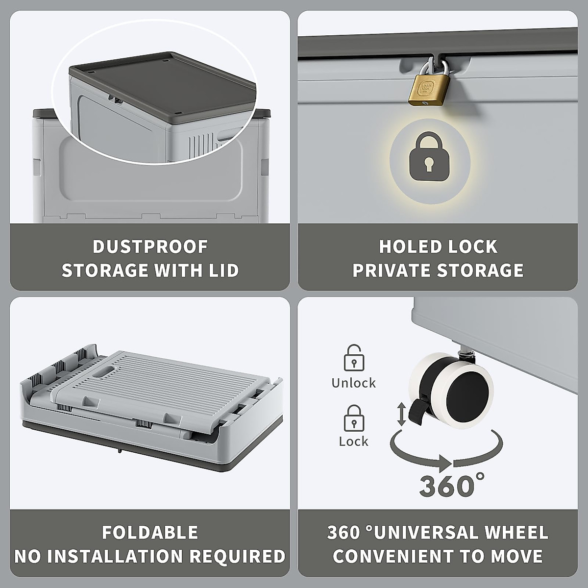 HAIXIN 39Gal Extra Large Storage Bin with Lid, Wheels & Lock - Foldable Deck Storage Box for Cushions, Toys, Tools and Sports Equipment, Ideal Garden, Garage, Patio, Pool Organizer (Dark Grey)