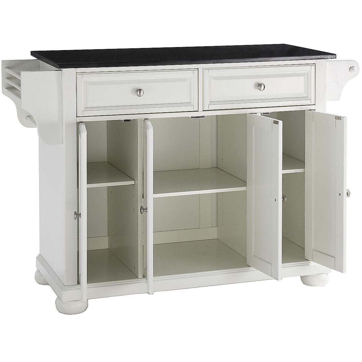 Crosley Furniture Alexandria Granite Top Rolling Kitchen Island Storage Cart, Microwave Stand, Spice Rack, White