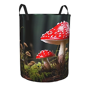 Laundry Basket Collapsible Red And White Mushroom Laundry Hamper Freestanding Clothes Hamper with Handles Washing Bin Foldable Clothes Hamper for Living Room, Bedroom