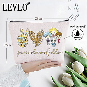 LEVLO Funny Golden Cosmetic Bag Golden TV Show Fans Gift Peace Love Golden Makeup Zipper Pouch Bag For Friend Family BFF(Peace Love Golden)