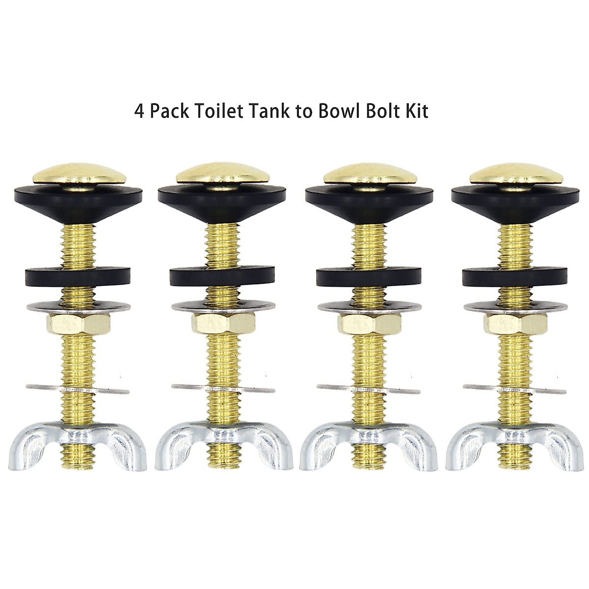 Universal Toilet Tank to Bowl Gasket Repair Kit, 2 Pcs Gasket and 4 Sets Brass Plated Heavy Duty Rustproof Bolt Hardware Kits Fits Most 3-Inch 3.5-Inch Flush Valve Opening 2-Piece Toilet Tanks
