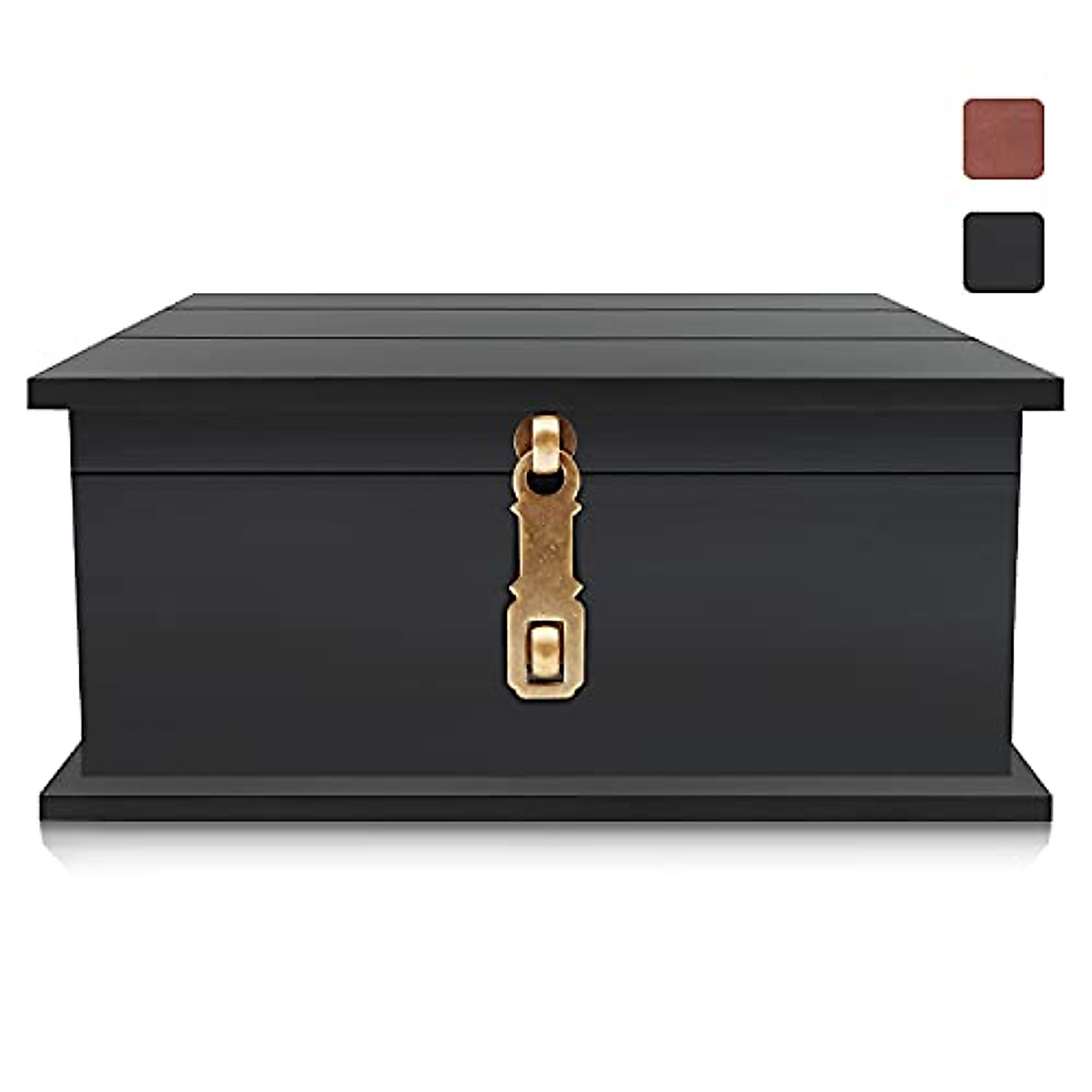 Prodigen Antique Style Wood Storage Box with Lid, Large Wooden Box with Hinged Lid, Keepsake Box with Metal Latch, Decorative box for Home or Office-Black