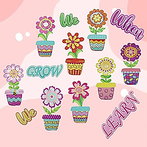 45Pcs Colorful Spring Cut-Outs Summer Flowers Potted Cut Outs with 100Pcs Glue Points When We Learn We Grow Paper Cut-Outs Bulletin Board Decoration for School Classroom Game Party Supplies