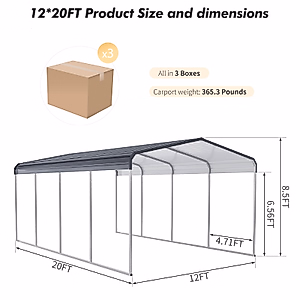 Garveelife 12X20FTHeavy Duty Carport,Carport with Galvanized Steel Roof and Frame,Upgraded Extra Large Metal Garage for Pickup, Car, Boatand Tractors,Trucks, and Tractors