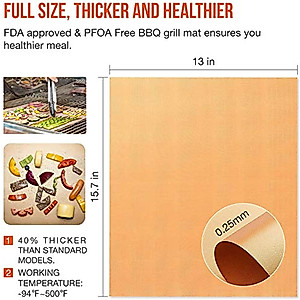 Miaowoof Grill Mat Set of 7-100% Non-Stick BBQ Grill Mats, Heavy Duty, Reusable, and Easy to Clean - Works on Electric Grill Gas Charcoal BBQ-15.75 x 13 Inch