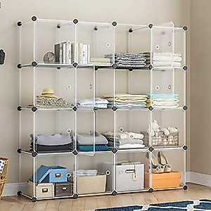 KOUSI Portable Storage Cubes-14 x14 Cube (16 Cubes)-More Stable (add Metal Panel) Cube Shelves with Doors, Modular Bookshelf Units，Clothes Storage Shelves，Room Organizer for Cubby Cube