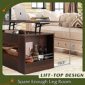 WLIVE Lift Top Coffee Table with Storage,Small Coffee Table with Drawers for Living Room,Hidden Compartment and Open Shelf,Central Table for Reception Room,Espresso