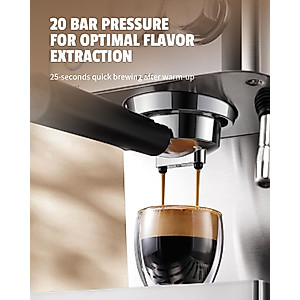 SHARDOR 20 Bar Espresso Machine,Fast Heating Expresso Coffee Machines for Home, Manual Latte & Cappuccino Maker with Milk Frother, 50 Oz Removable Water Tank, 1100W, Stainless Steel