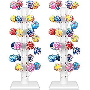2 Pieces Cake Pop Stand 60 Hole Wooden Lollipop Holder Candy Table Display, Dessert Decorative for Wedding Baby Showers Birthday Anniversaries Party