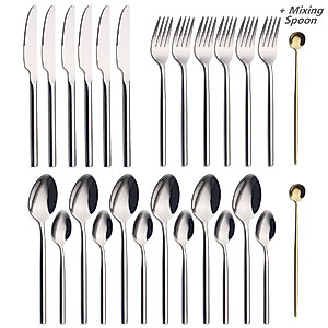 CHAAMFORGE 24 Piece Silverware Set For 6 Heavy duty 18/10 Stainless Steel Flatware Set Modern Design Knife/Fork/Spoon Mirror Polished Dishwasher Safe Cutlery Set with Gifts