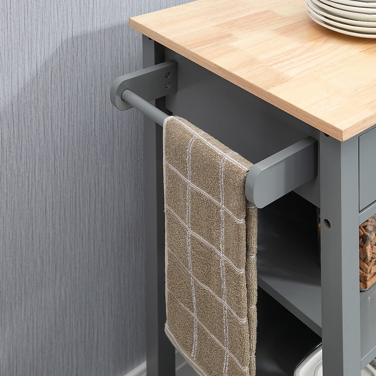 HOMCOM Compact Kitchen Island Cart on Wheels, Rolling Utility Trolley Cart with Storage Shelf & Drawer for Dining Room, Gray