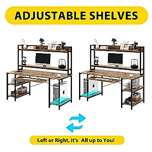 55 INCH Computer Desk with Keyboard Tray, Industrial Desk with Hutch Storage Shelves Gaming Desk with Monitor Shelf CPU Stand Study Writing Desk for Home Office, Easy to Assemble, Rustic Brown