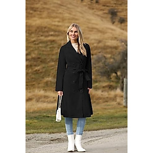 Zeagoo Women's Double-Breasted Long Trench Coat with Belt,Large,Black