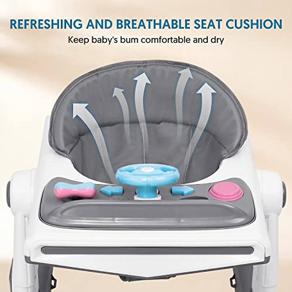 Bellababy Baby Walker Foldable Adjustable Height, Multi-Function Anti-Rollover Toddler Walker, Suitable for All terrains for Babies Boys and Girls 7-15 Months