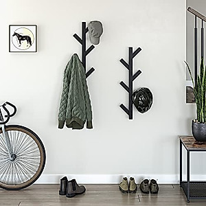 Ballucci Tree Coat Rack Wall Mounted, Wood Tree Branch Coat Hooks for Hats, Caps, Scarves, Umbrellas, Towels, Jewelry - Black