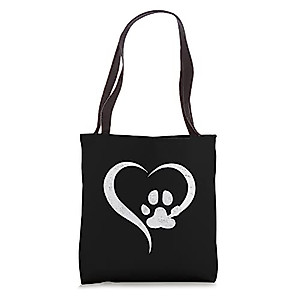 For The Love Of My Dog - White Heart & Dog Paw - Grunge Tote Bag