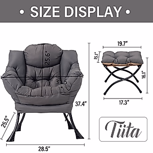 Tiita Lazy Chair with Ottoman, Modern Large Accent Lounge Chair, Leisure Sofa Armchair with Ottoman, Reading Chair with Footrest for Bedroom, Living Room, Dorm Rooms, Garden and Courtyard