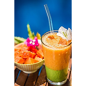 Hummingbird Glass Straws Clear Bent 9" x 9.5 mm Made With Pride In The USA - Perfect Reusable Straw For Smoothies, Tea, Juice, Water, Essential Oils - 4 Pack With Cleaning Brush