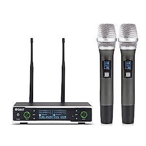 D Debra Audio R202 UHF Wireless Handheld Microphone System, 2x100 Channels Metal Dual Professional Cordless Dynamic Mic for Home Karaoke DJ Meeting Party Church, 320FT