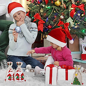 10 Pieces Small Christmas Drawstring Gift Bags 5x9 Inches Burlap Gift Bags Christmas Santa Snowman Linen Candy Bag Sacks for Xmas Holiday Party Favors