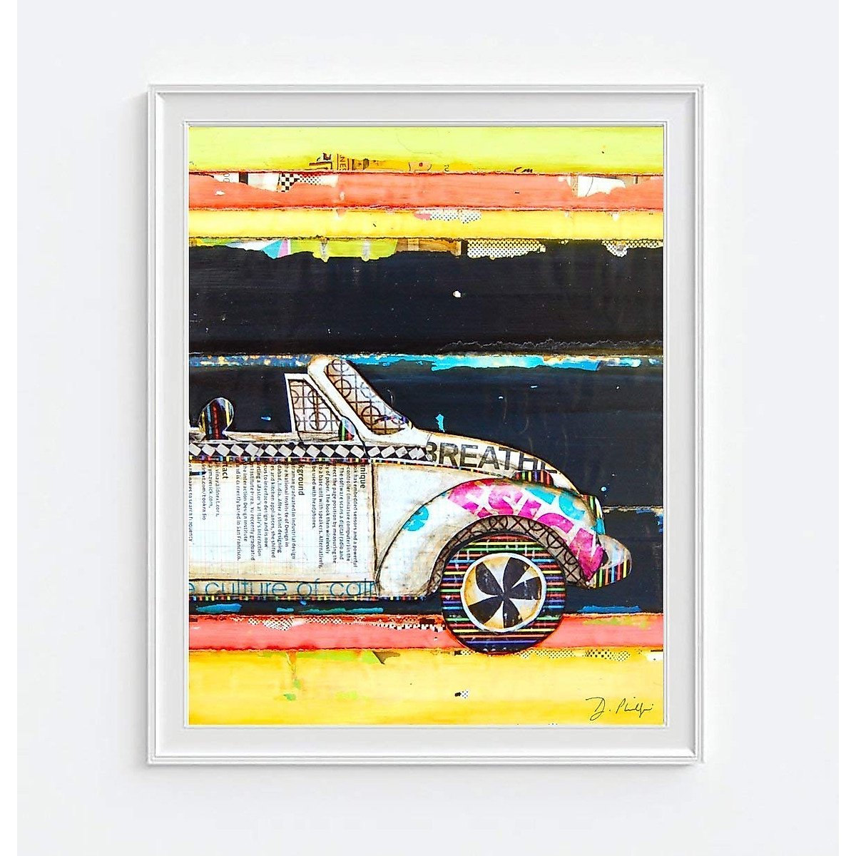 Antique Classic Cars Art Prints, Set of 4, Danny Phillips Fine Art, Mixed Media Collage Artwork, Coastal Wall Decor, 8x10 Inches
