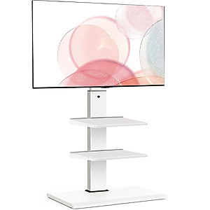FITUEYES Iron Base Universal Floor TV Stand with Swivel Mount Space Saving for 26-65 Inch LED LCD OLED Plasma Flat Panel or Curved Screen TVs Height Adjustable Wire Management with 2 Shelves White