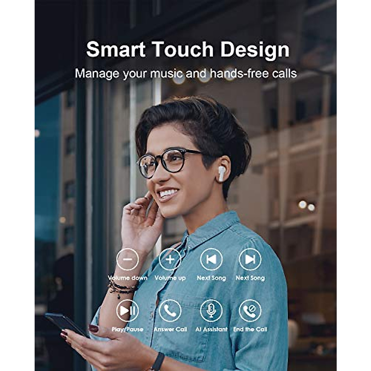 TECNO True Wireless Bluetooth Earbuds, Wireless in Ear Headphones with Charging Case, Wireless Bluetooth Headphones Noise Cancelling, IPX5 Waterproof and Deep Bass for Sports Buds1 White