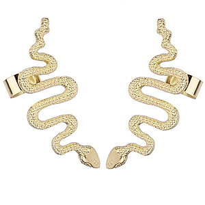 1 Pair/Set Gold Tone Punk Winding Snake Serpent Post Stud Ear Cilp Climber Ear Cuff Earring Jewelry (Gold)
