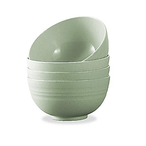 4 PCS 6inch Lightweight Wheat Straw Bowl, Unbreakable Cereal Pasta Bowls Microwave& Dishwasher Safe, Reusable Tableware Dinnerware Fruit Snack Container (GREEN)