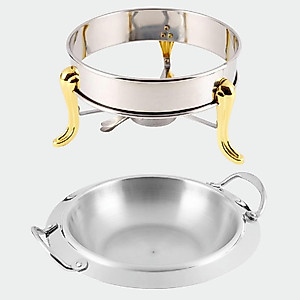 FLTRGO Stainless Steel Chafing Dish Set Round Durable Buffet Warmer Tray with Lid and Chafing Fuel Holder for Kitchen Party Banquet - Without Water Pan