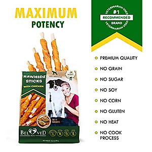 Dog Rawhide Sticks Wrapped with Chicken & Pet Natural Chew Treats - Grain Free Organic Meat & Human Grade Dried Snacks in Bulk - Best Twists for Training Small & Large Dogs - Made for USA (Sticks)