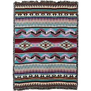 Pure Country Weavers Desert Stripe Blanket - Southwest Native American Inspired - Gift Tapestry Throw Woven from Cotton - Made in The USA (72x54)