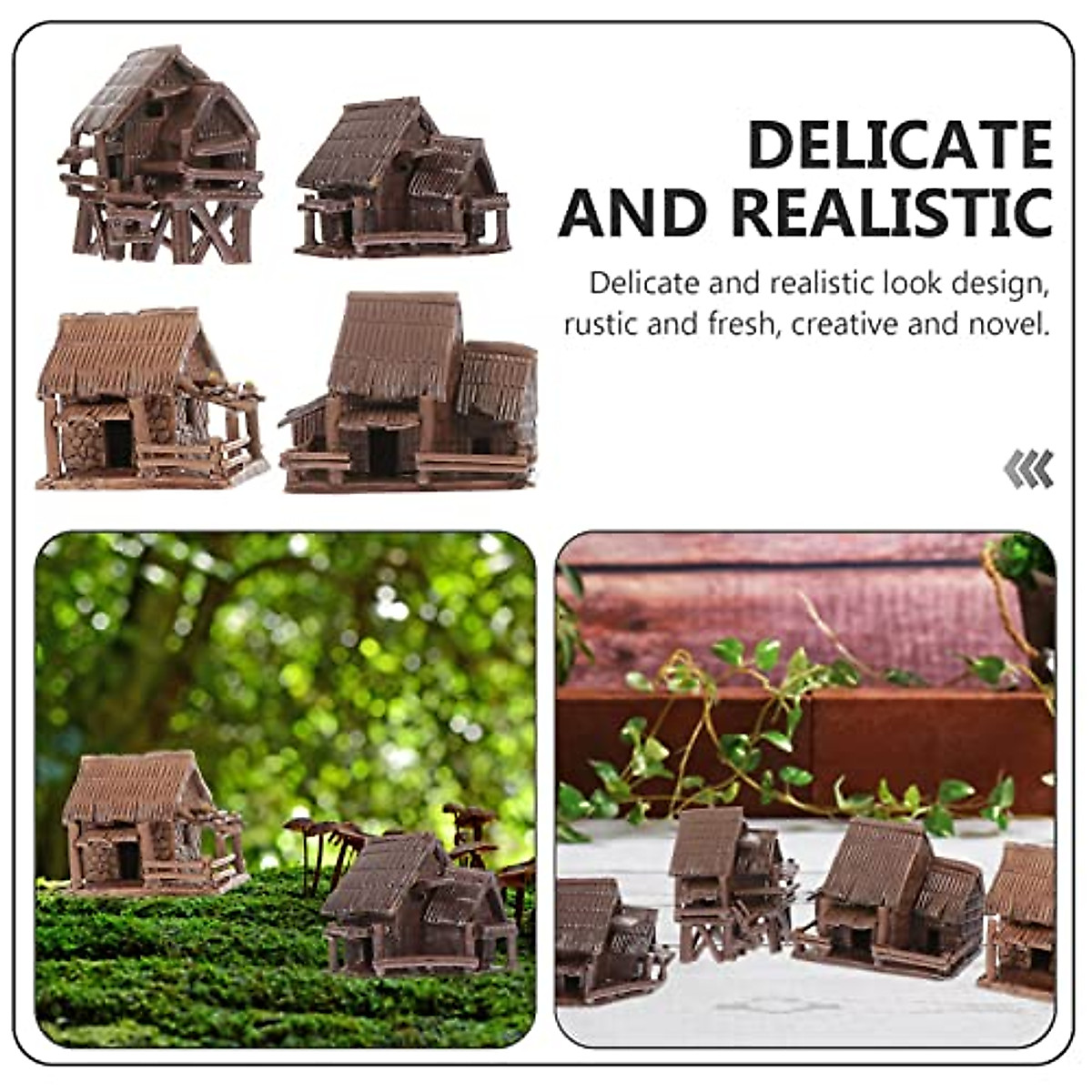 HANABASS Ornaments Pot Succulents Miniature Ceramic Gardening Hut Aquarium Villages Thatched Terrarium Figurine Thumbnail Mini Garden Huts Vintage Ornament Crafts Micro Patio Village