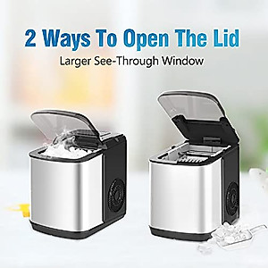 VECYS Stainless Steel Countertop Ice Maker 26LBS Daily Ice Making Capacity, Portable Ice Machine with Self-Clean Function, Perfect for Home and Office