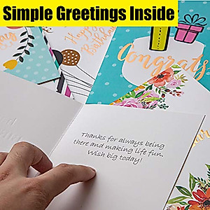 40 Unique Birthday Cards + 20 All Occasion Greeting Cards, Individually Packed Rose Gold Foil Large 5”x7” Thank You, Anniversary Cards, Simple Message Inside, Magnetic Box Variety Set w/Thick Envelope