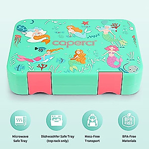 Caperci Mermaid Kids Bento Lunch Box - Leakproof 6-Compartment Children's Lunch Container with Removable Compartment - Ideal Portions for Ages 3 to 7, BPA-Free Materials