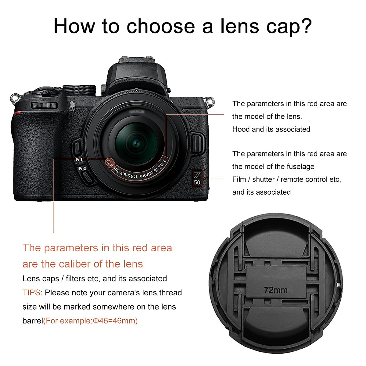 GAOAG 2 Pack 72mm Center Pinch Lens Cap for Nikon Canon Sony DSLR Compatible with Canon EF-S 18-200mm f3.5-5.6 is,Nikon AF-S DX Nikkor 18-200mm f3.5-5.6G ED VR II,Song FE 24-240mm f3.5-6.3 OSS Lenses