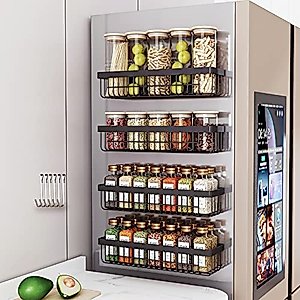 KAFAHOM Magnetic Spice Rack for Refrigerator, 4 Pack Spice Racks Organizer, Magnet Spice Rack Saves Space in Fridge, Kitchen Spice Storage Rack,Black