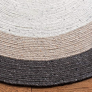 SAFAVIEH Braided Collection 4' x 6' Oval Charcoal/Ivory BRD903H Handmade Country Cottage Reversible Wool Entryway Foyer Living Room Bedroom Kitchen Area Rug