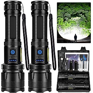 MIXILIN Rechargeable LED Flashlights High Lumens, 990,000 Lumens Super Bright Flashlight with 7 Modes, Powerful Multifunctional Flashlights for Home Camping Emergencies - 2 Pack