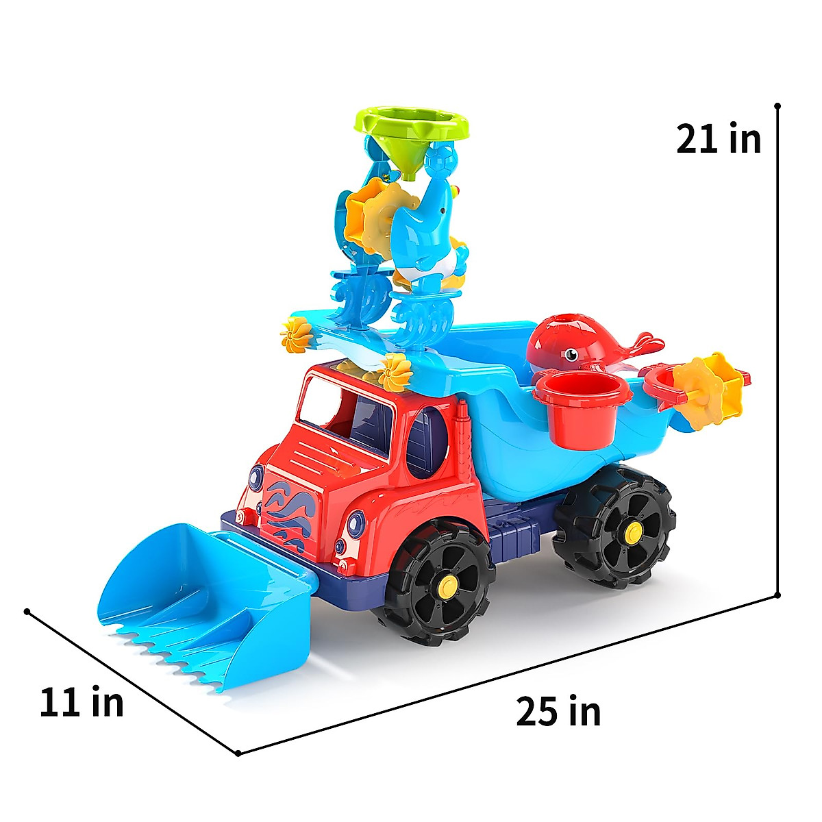 ConeWhale Beach Sand Toys for Kids, Includes Sand Truck, Beach Shovel Tool Kit, Watering Can, Bucket and Animals Molds, Sandbox Summer or Snow Outdoor Gifts for Birthday Halloween