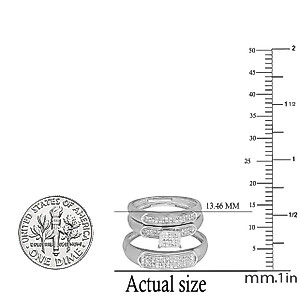 Dazzlingrock Collection 0.30 Carat (ctw) Round White Diamond Mens & Womens Trio Bridal Wedding Ring Set 1/3 CT, Sterling Silver