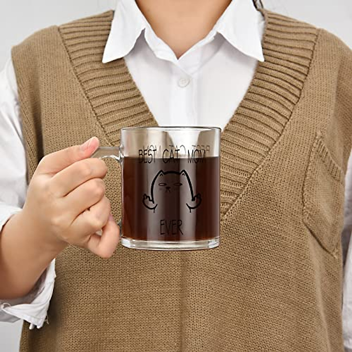 Waipfaru Cat Dad Gifts - Best Cat Dad Ever Glass Coffee Mug - Gifts for Dad, Cat Lover - Father’s Day Gifts for Dad - Cat Lover Gifts for Men, 11OzClear Coffee Mugs with Handle