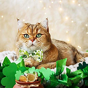 Pohshido 2 Pack St. Patrick's Cat Collar with Bow Tie and Bell, Kitty Kitten Breakaway Lucky Irish Shamrock Collar for Girls and Boys Male Female Cats (The Lucky One)