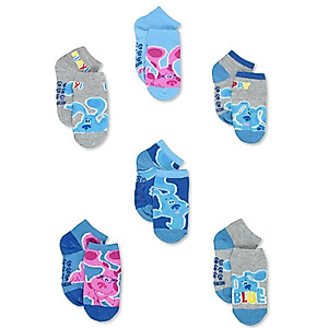 Nickelodeon Blueâ€™s Clues & You Boyâ€™s Toddler 6 Pack Quarter Gripper Socks (Small (4-6), Grey)