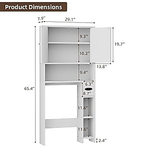 Shintenchi Over The Toilet Storage Cabinet, Bathroom Storage Cabient with Barn Doors, Bathroom Storage Shelf Organizer with Toilet Paper Holder, Adjustable Shelf and Anti-Tip Device, White